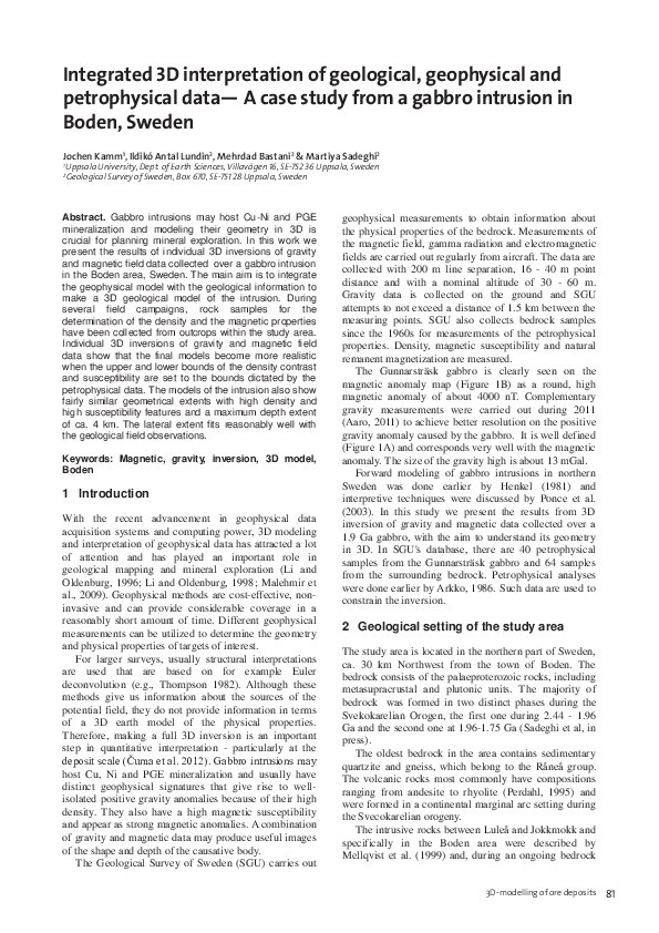 (PDF) INTEGRATED 3D INTERPRETATION OF GEOLOGICAL, GEOPHYSICAL AND ...