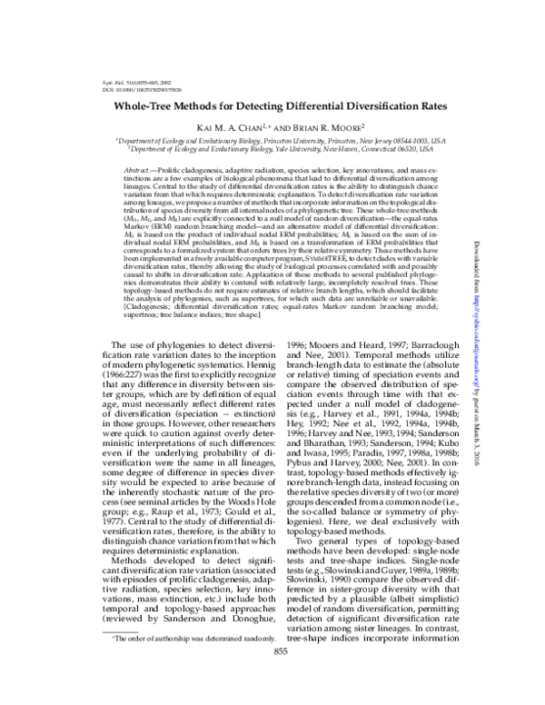 (PDF) Whole-tree methods for detecting differential diversification rates
