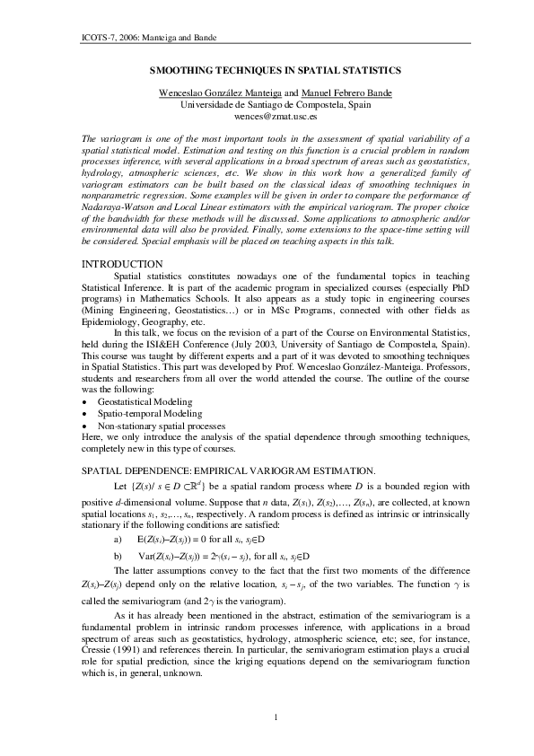 (PDF) Smoothing Techniques in Spatial Statistics