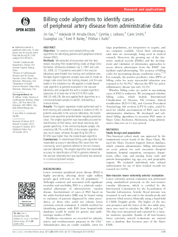 (PDF) Billing code algorithms to identify cases of peripheral artery ...