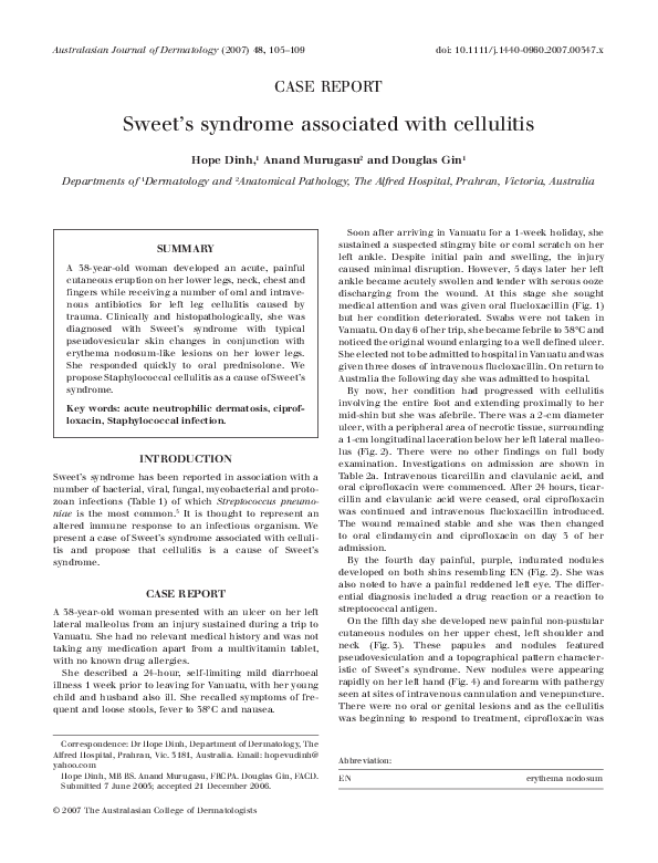(PDF) Sweet's syndrome associated with cellulitis