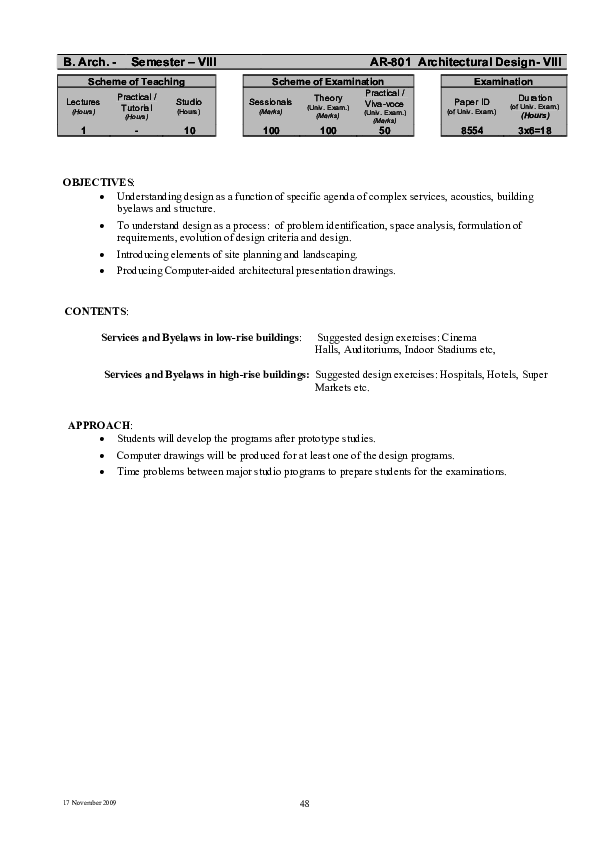 (PDF) B. Arch. -Semester – VIII AR-801 Architectural Design-VIII Scheme ...