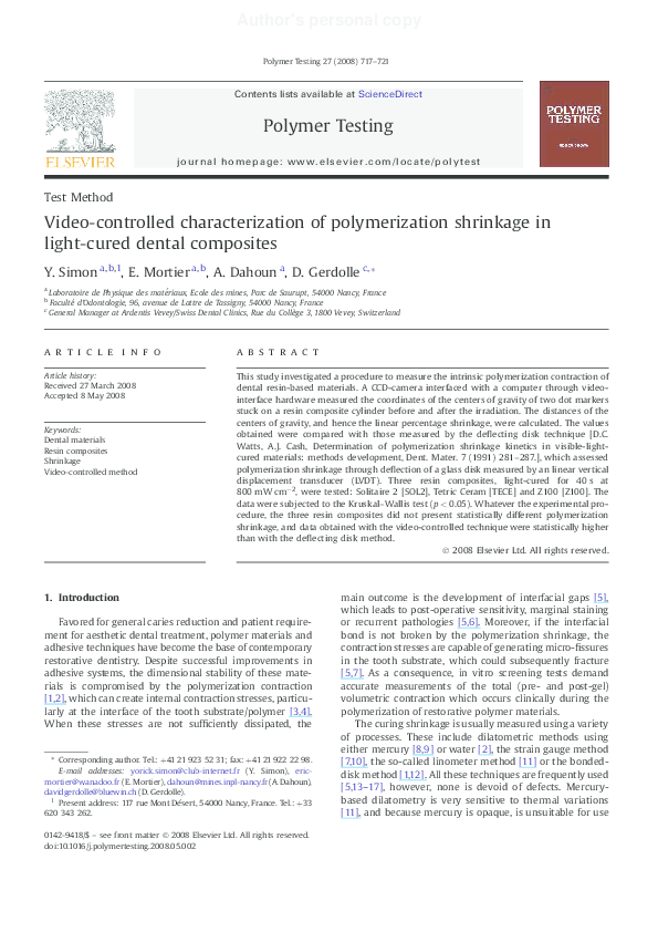 Pdf Video Controlled Characterization Of Polymerization Shrinkage In Light Cured Dental Composites