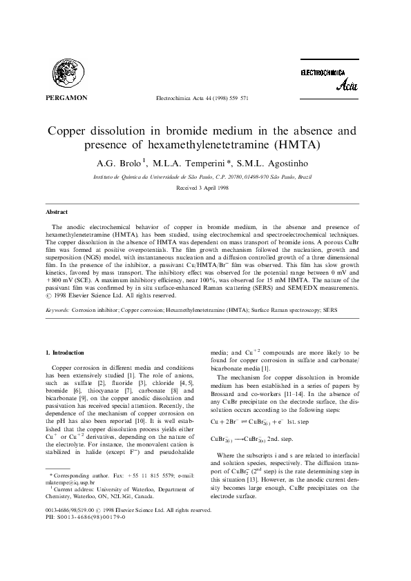 (PDF) Copper dissolution in bromide medium in the absence and presence ...