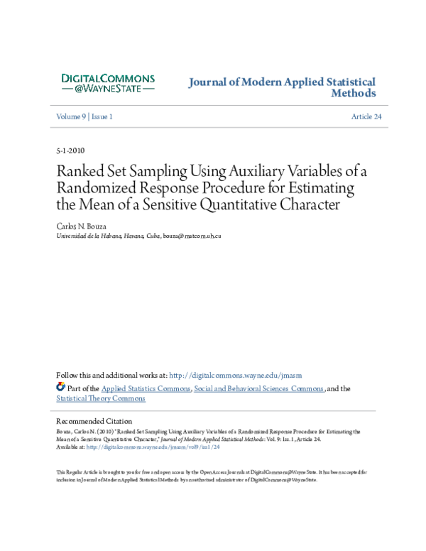 Pdf Ranked Set Sampling Using Auxiliary Variables Of A Randomized 3515