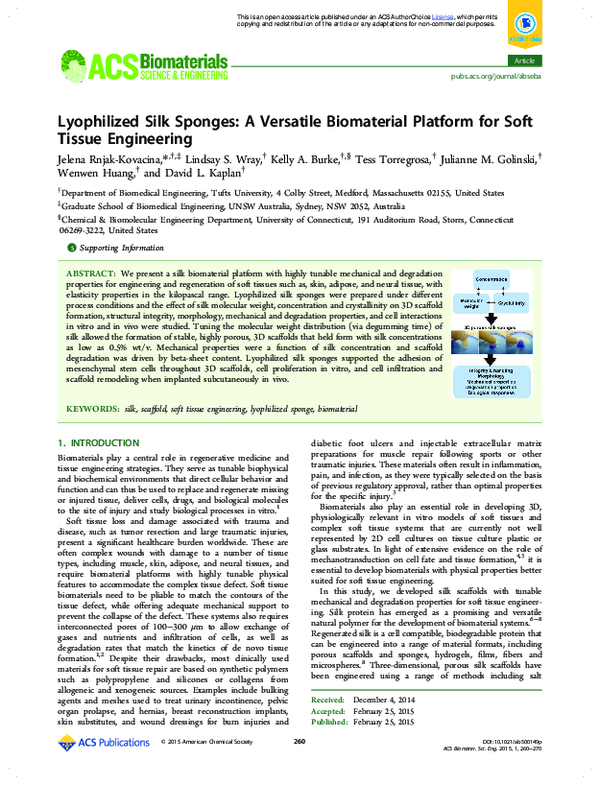 (PDF) Lyophilized Silk Sponges: A Versatile Biomaterial Platform for ...