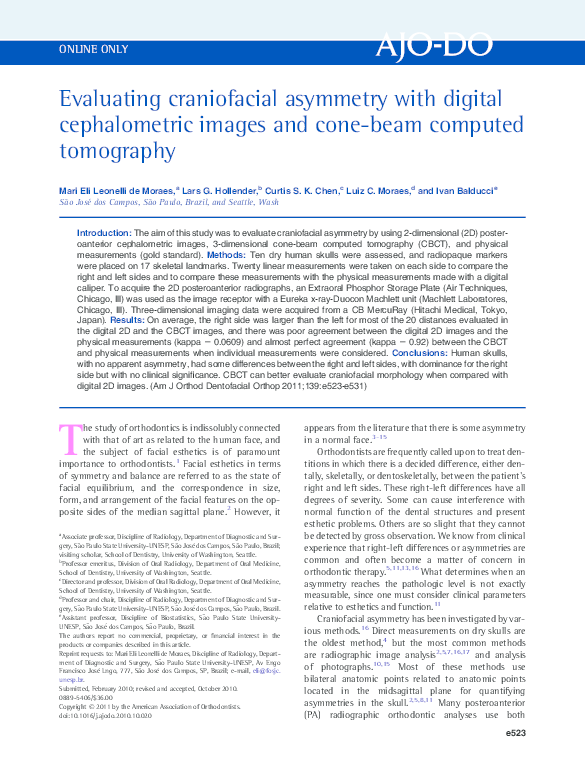 (PDF) Evaluating craniofacial asymmetry with digital cephalometric ...
