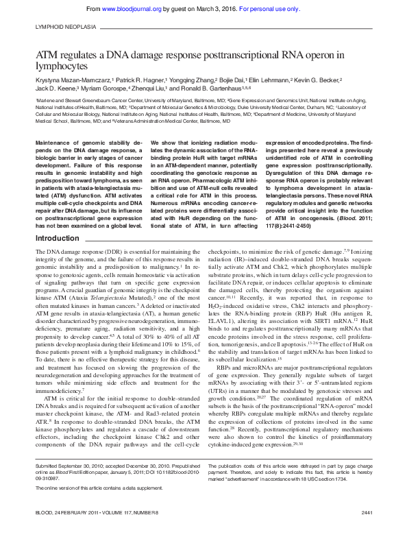 (PDF) ATM regulates a DNA damage response posttranscriptional RNA ...