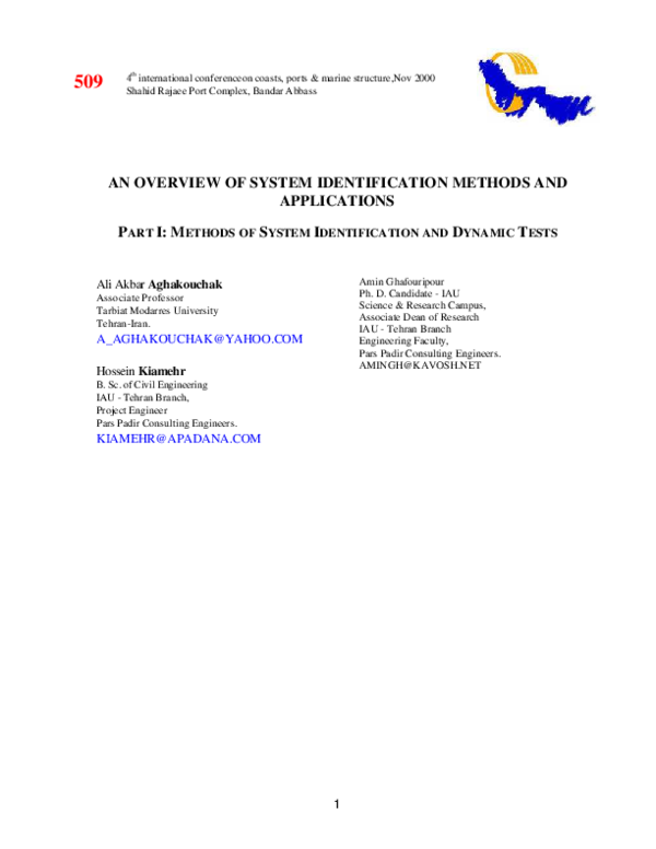 (PDF) An Overview of System Identification Methods and Applications Part I: Methods of System ...