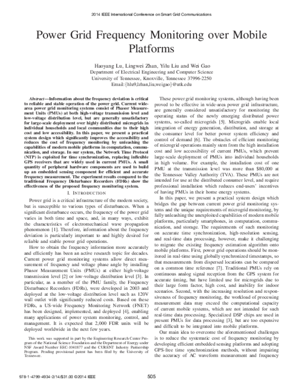 (PDF) Power grid frequency monitoring over mobile platforms