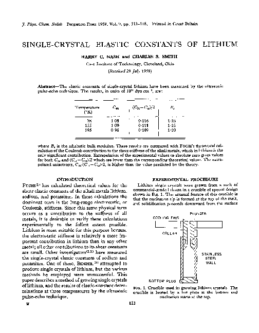 (PDF) Single-crystal elastic constants of lithium
