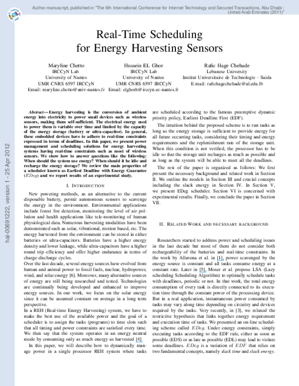 (PDF) Real-time scheduling for energy harvesting sensor nodes