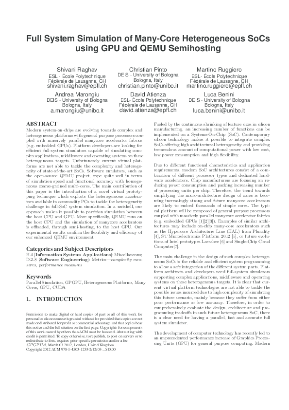 (PDF) Full system simulation of many-core heterogeneous SoCs using GPU and QEMU semihosting