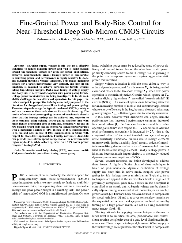 Pdf Fine Grained Power And Body Bias Control For Near Threshold Deep Sub Micron Cmos Circuits