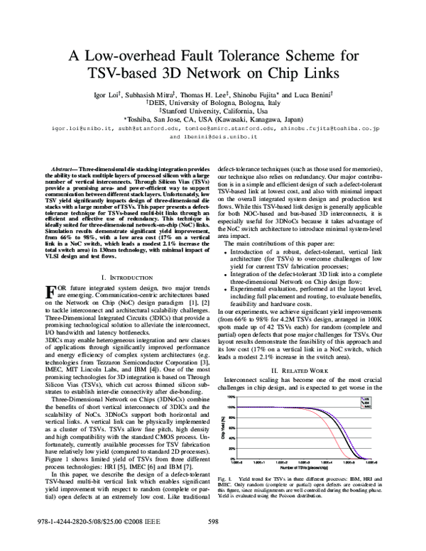 Pdf A Low Overhead Fault Tolerance Scheme For Tsv Based 3d Network On
