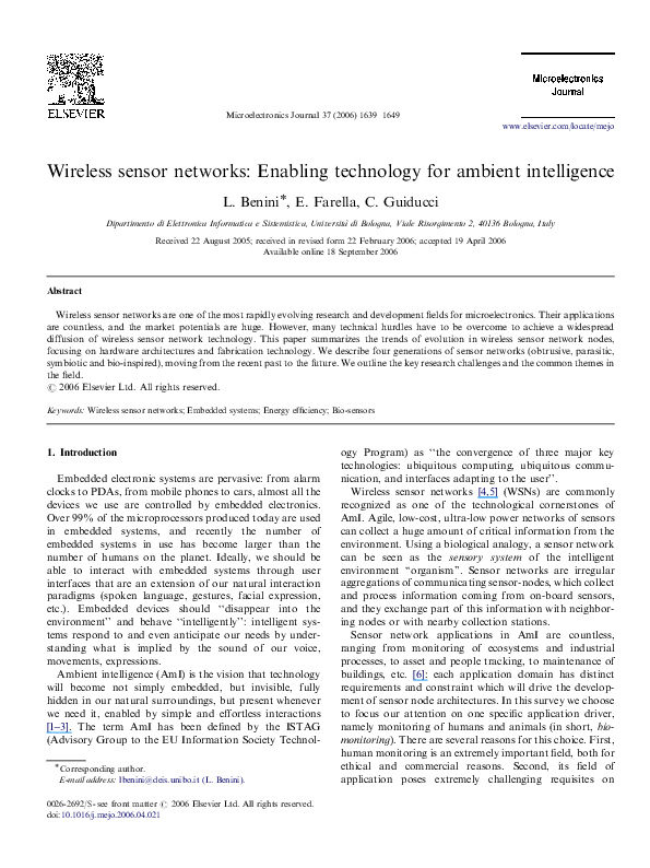 (PDF) Wireless sensor networks: Enabling technology for ambient intelligence
