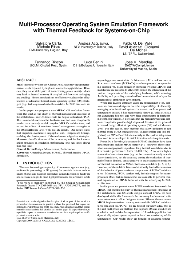 Pdf Multi Processor Operating System Emulation Framework With Thermal Feedback For Systems On Chip