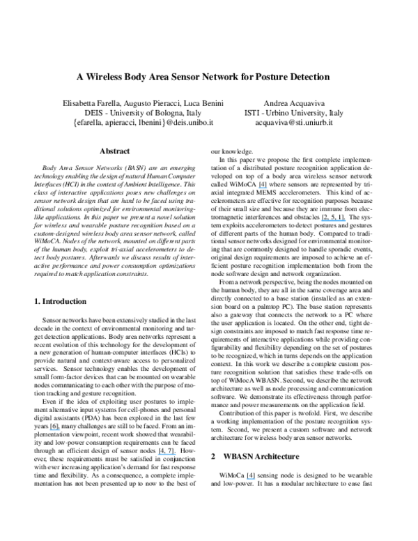 Pdf A Wireless Body Area Sensor Network For Posture Detection
