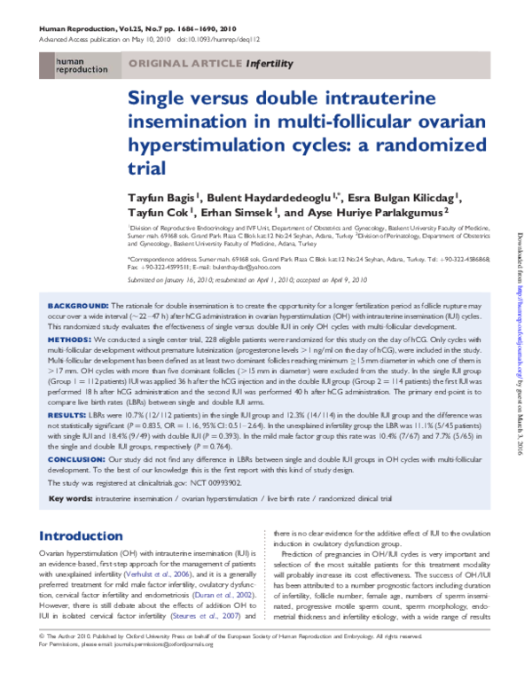 (PDF) Single versus double intrauterine insemination in multi ...