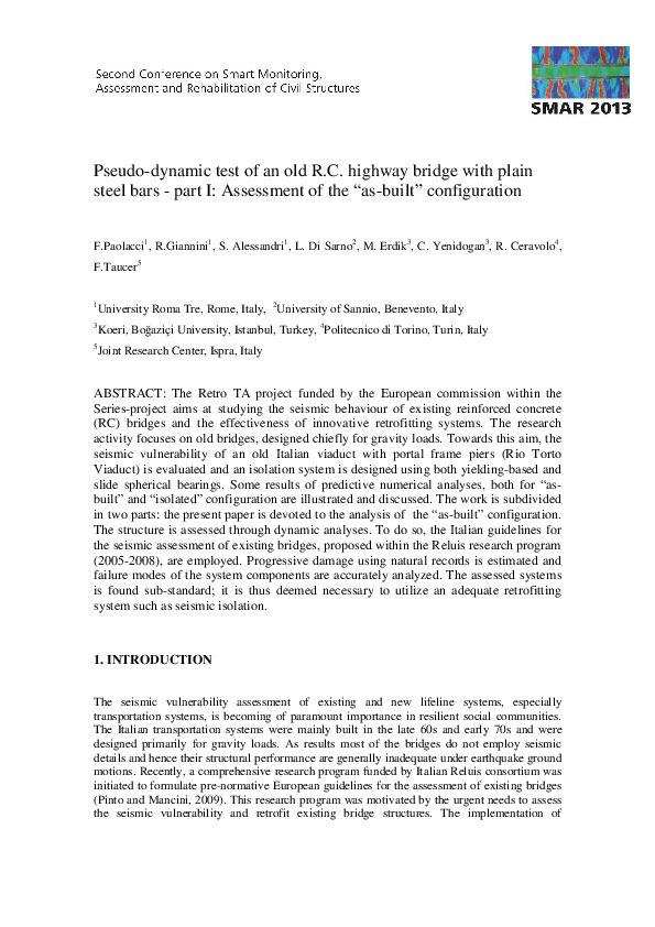 Pdf Pseudo Dynamic Test Of An Old Rc Highway Bridge With Plain Steel Bars Part I Assessment