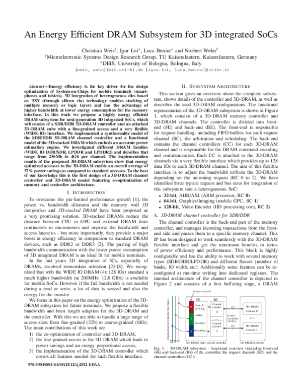 (PDF) An energy efficient DRAM subsystem for 3D integrated SoCs