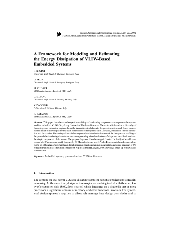 Pdf A Framework For Modeling And Estimating The Energy Dissipation Of Vliw Based Embedded Systems