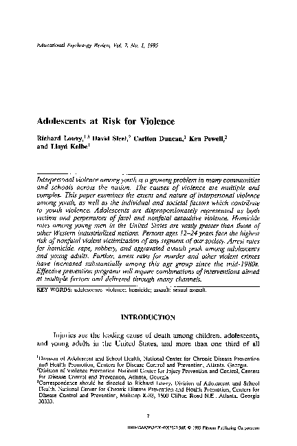 (PDF) Adolescents at risk for violence