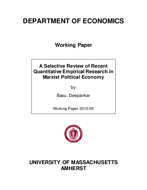 Pdf A Selective Review Of Recent Quantitative Empirical Research In Marxist Political Economy