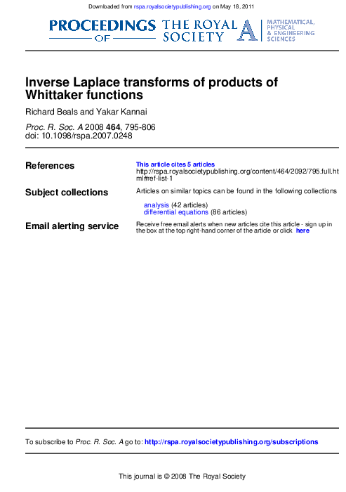 (PDF) Inverse Laplace transforms of products of Whittaker functions