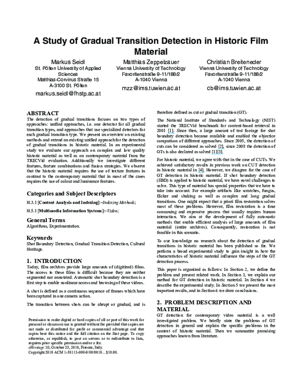 (PDF) A study of gradual transition detection in historic film material