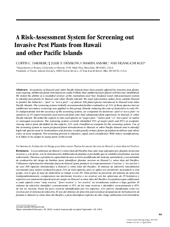 (PDF) A Risk-Assessment System for Screening Out Invasive Pest Plants ...