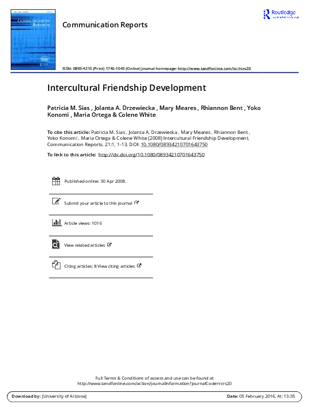 (PDF) Intercultural Friendship Development