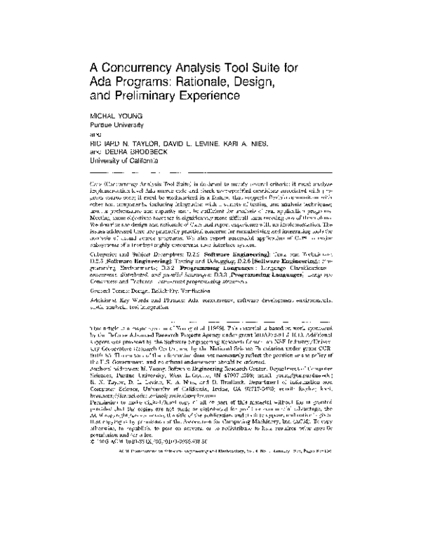 (PDF) A concurrency analysis tool suite for Ada programs: rationale, design, and preliminary ...