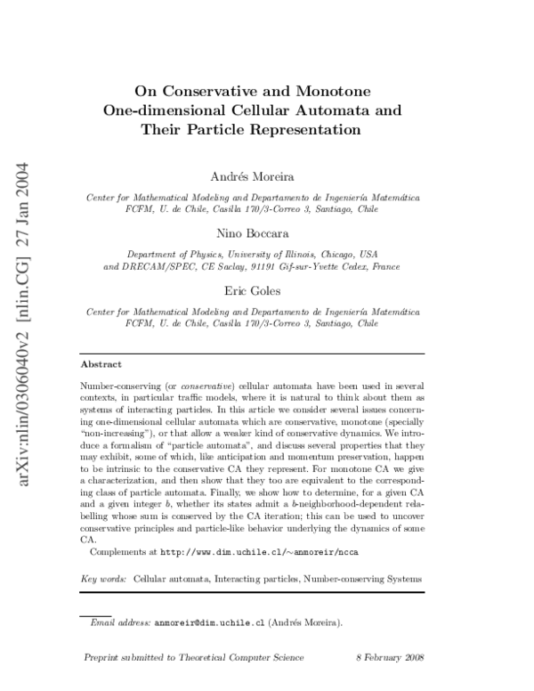 (PDF) On conservative and monotone one-dimensional cellular automata and their particle ...