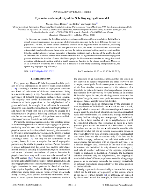 (PDF) Dynamics and complexity of the Schelling segregation model