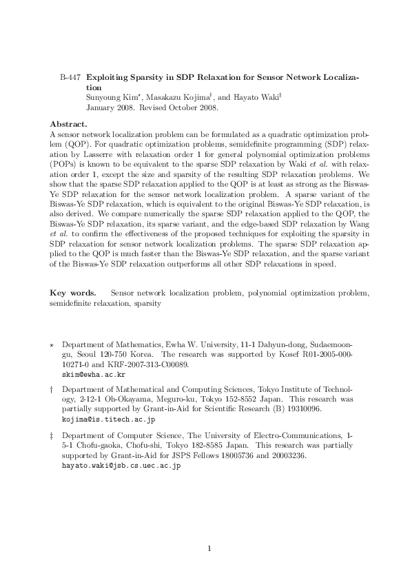 (PDF) Exploiting Sparsity in SDP Relaxation for Sensor Network Localization