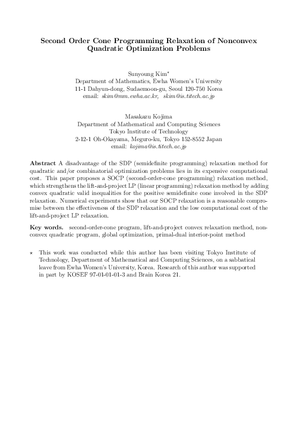Second Order Cone Programming Relaxation Of Nonconvex Quadratic Optimization Problems