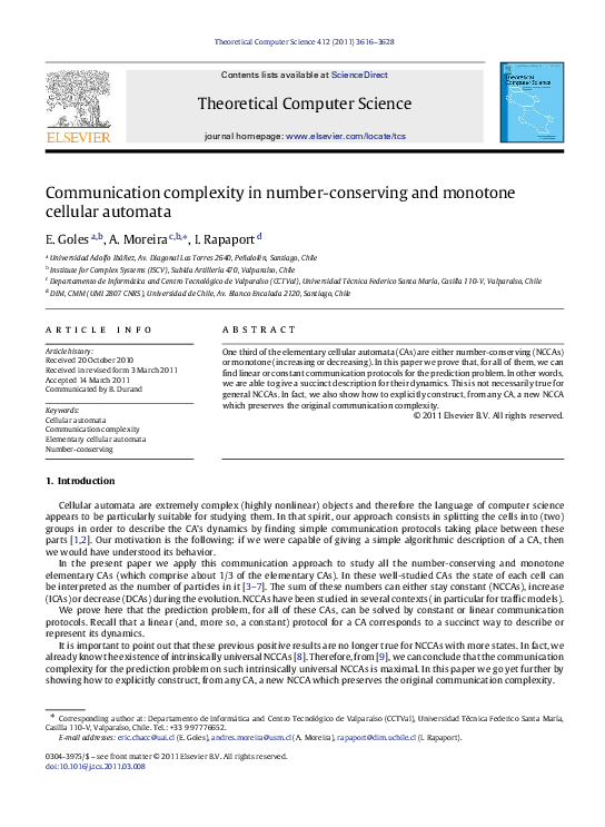 (PDF) Communication complexity in number-conserving and monotone cellular automata