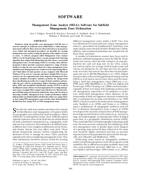 (PDF) Management Zone Analyst (MZA): Software for subfield management ...
