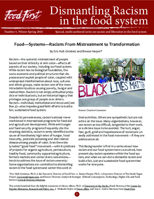 (PDF) Food--Systems--Racism: From Mistreatment to Transformation