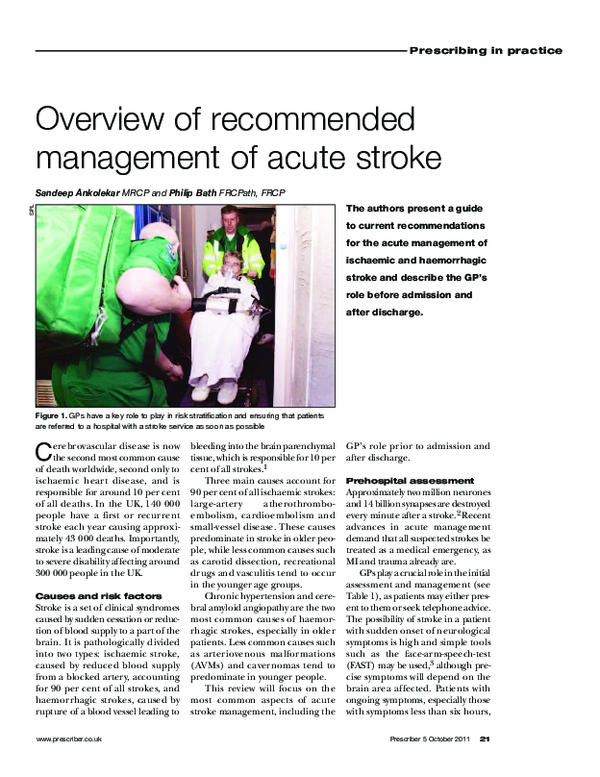 (PDF) Overview of recommended management of acute stroke