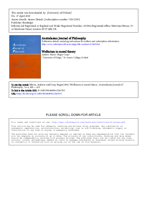 (PDF) Welfarism in moral theory