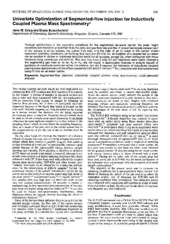 Pdf Univariate Optimization Of Segmented Flow Injection For Inductively Coupled Plasma Mass