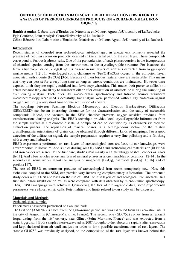 (PDF) On the Use of Electron Backscattered Diffraction (Ebsd) for the Analysis of Ferrous ...