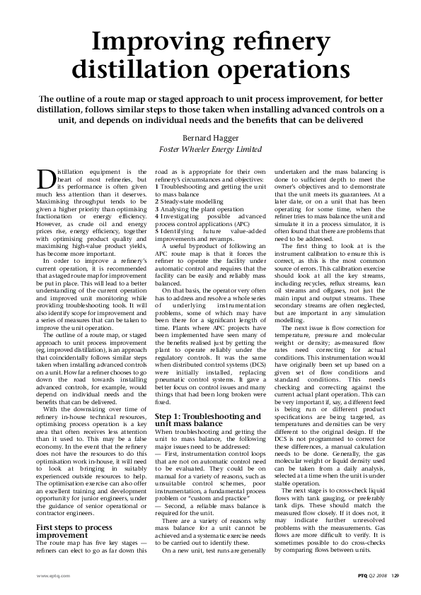 (PDF) Improving refinery distillation operations