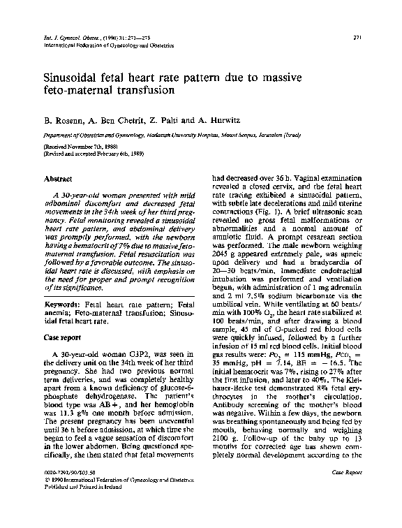 (PDF) Sinusoidal fetal heart rate pattern due to massive feto-maternal ...