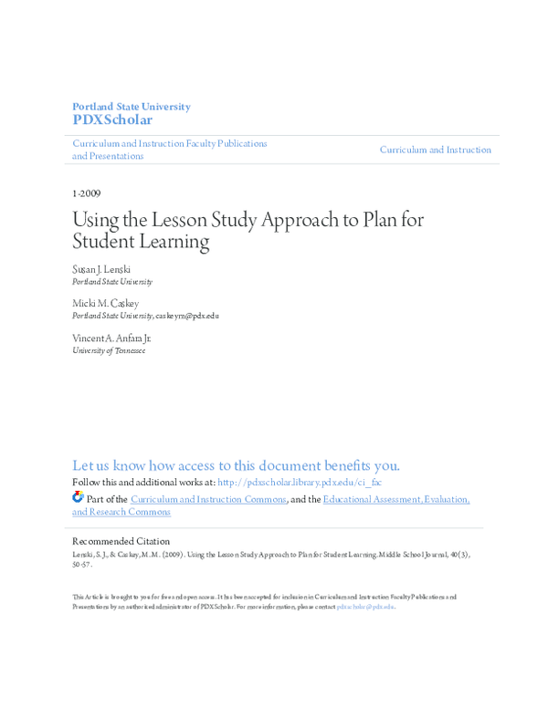 (PDF) Using the Lesson Study Approach to Plan for Student Learning