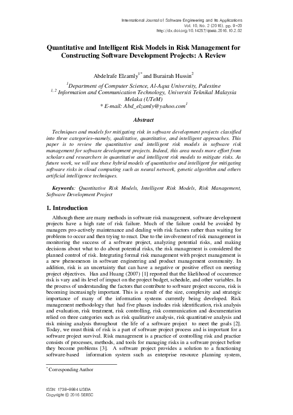 (PDF) Quantitative and Intelligent Risk Models in Risk Management for ...