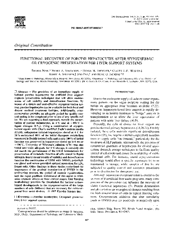 (PDF) Functional recovery of porcine hepatocytes after hypothermic or ...