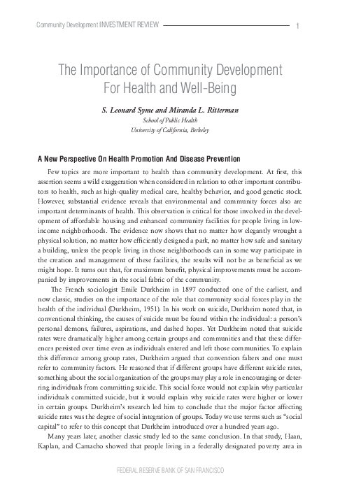 (PDF) The importance of community development for health and well-being